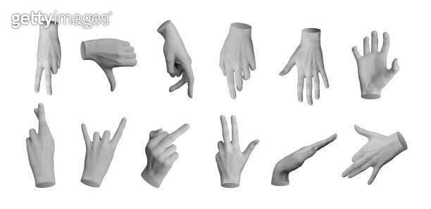 Finger gestures and symbols set. Thumb down, walking, touching ...