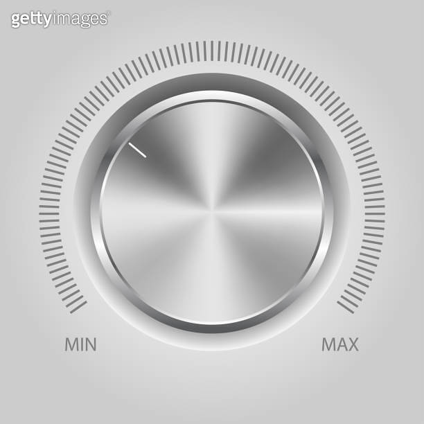 Volume button (music knob) with metal texture. Metal audio control dial ...