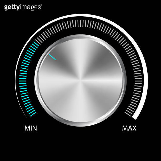 Volume button (music knob) with metal texture. Metal audio control dial ...