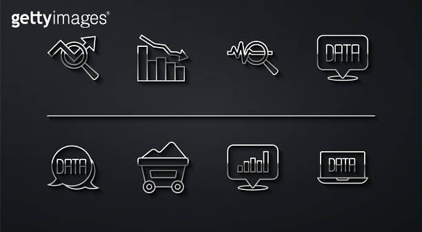 Set line Search data analysis, Data, Pie chart infographic, Coal mine trolley, Financial growth ...