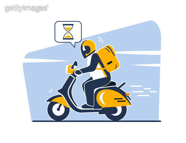 Delivery courier on a motorized scooter isolated. Vector flat style ...