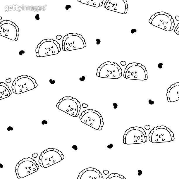 Cute kawaii dumpling. Seamless pattern. Coloring Page. Cartoon Chinese ...