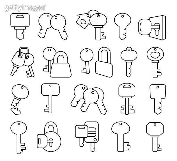 Different keys with keychain. Coloring Page. Home rental, property ...