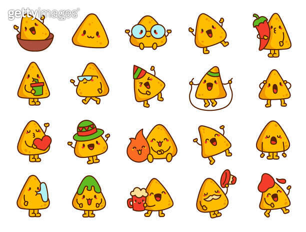 Cute kawaii nachos character. Funny cartoon food. Hand drawn style ...