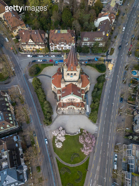 Aerial image of St. Paul's church (Pauluskirche), Basel, Switzerland ...