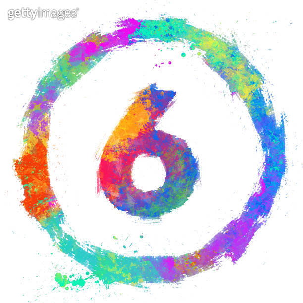 set of multicolored grunge numbers inside a circle, digital painting ...