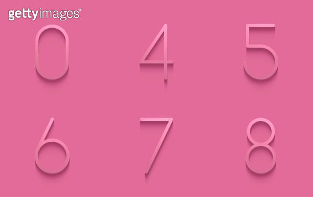 set of pink numbers on pink background, 3d illustration, zero, four ...