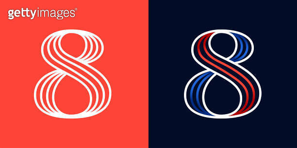8 logo. Number eight sport style icon. Blue and red lines font ...