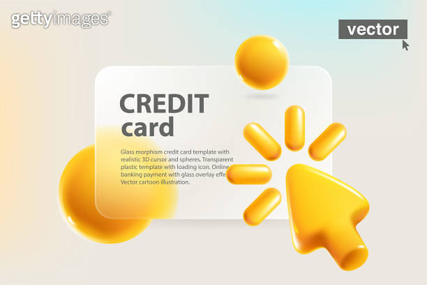 Glass morphism credit card template with realistic 3D cursor and ...