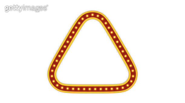 Red triangle frame gold border light glow retro advertising sign on ...