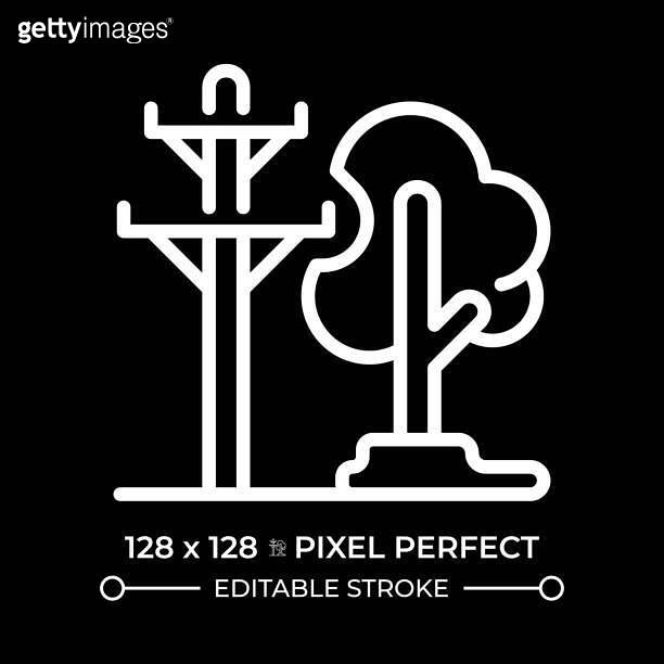 Power lines and trees white linear icon for dark theme (2171480960 ...