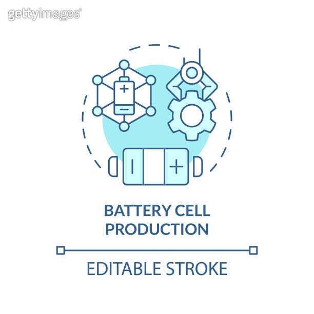 Battery cell production soft blue concept icon 이미지 (2057902885) - 게티이미지뱅크