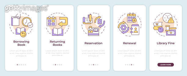 Book circulation types onboarding mobile app screen (2134992448) 일러스트 ...
