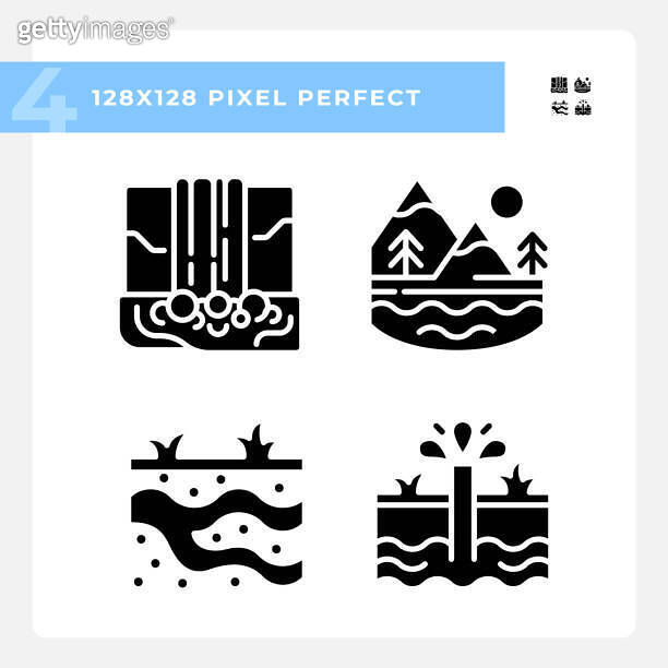 Natural water bodies black glyph icons set on white space Natural ...