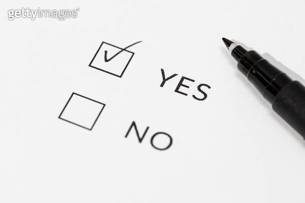 Yes or No Check boxes on white paper 이미지 (2135254382) - 게티이미지뱅크