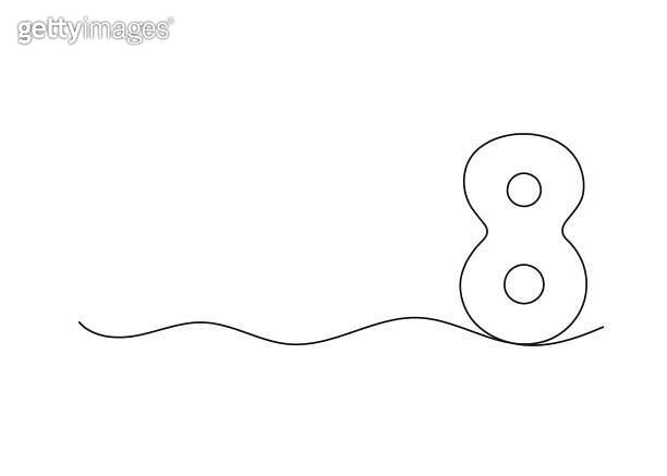 Number eight, continuous one line drawing. Black hand drawn single ...
