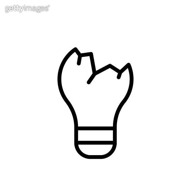 Broken light bulb, line icon. Lightbulb symbol as fail idea concept ...