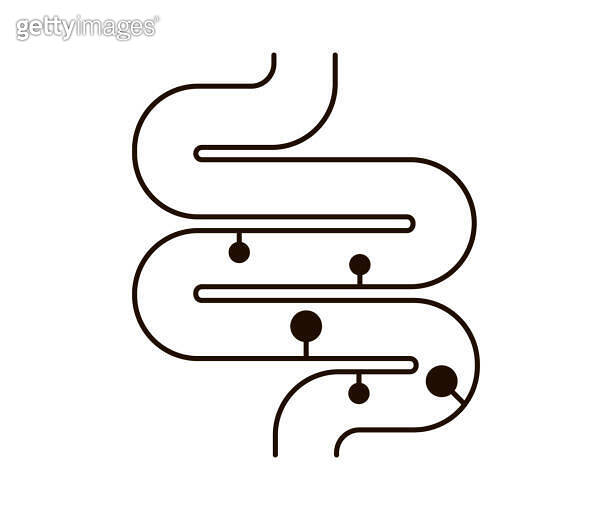 Intestine with polyp, checkup digestive system line icon. Disease in ...