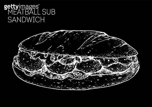 Meatball sub sandwich sketch. Hand drawn vector illustration. not AI ...