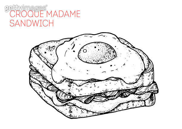 Croque madame sandwich sketch. Hand drawn vector illustration. not AI ...