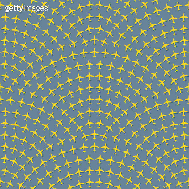 Vector fan shaped seamless pattern from little yellow airplanes ...