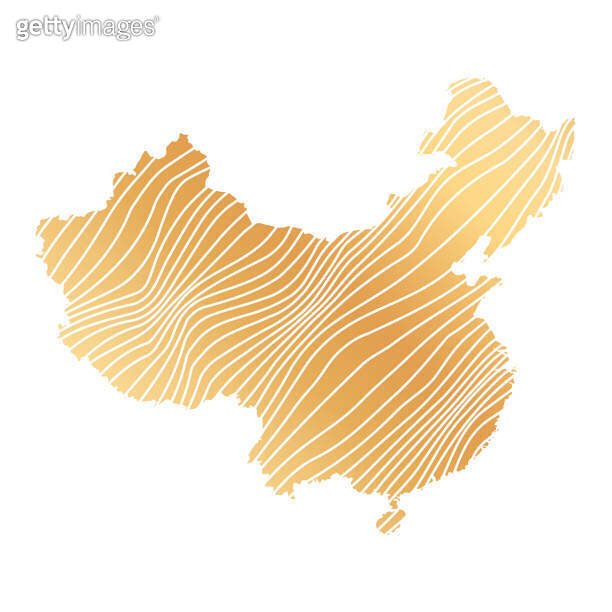 abstract map of China - vector illustration of striped gold colored map ...