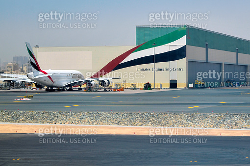 Emirates Engineering Centre - Airbus A380 and Emirati flag painted on ...