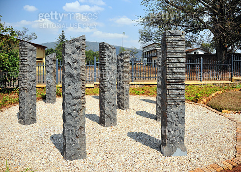 Belgian Peacekeepers Memorial - grey granite columns on KN 3 Avenue ...