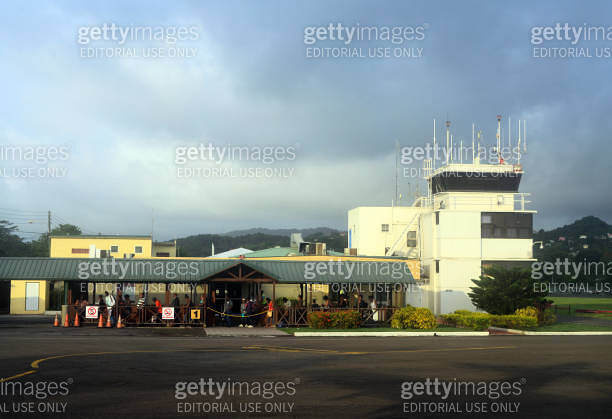 Castries / Vigie Airport (SLU), control tower and terminal, air side ...