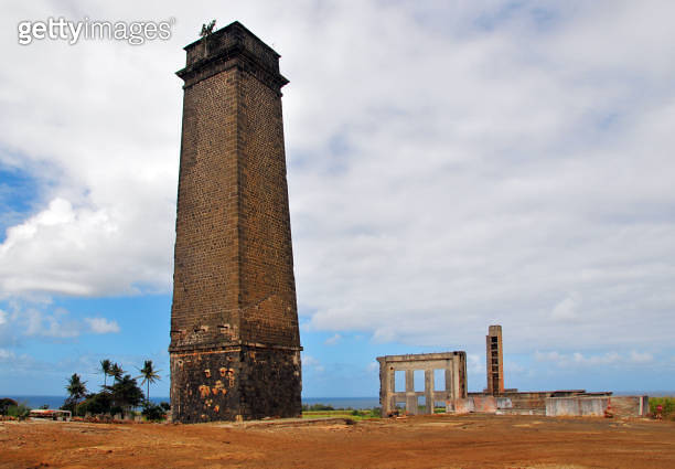 Old sugar mill chimney (19th century) by the mill ruins, Bénares ...