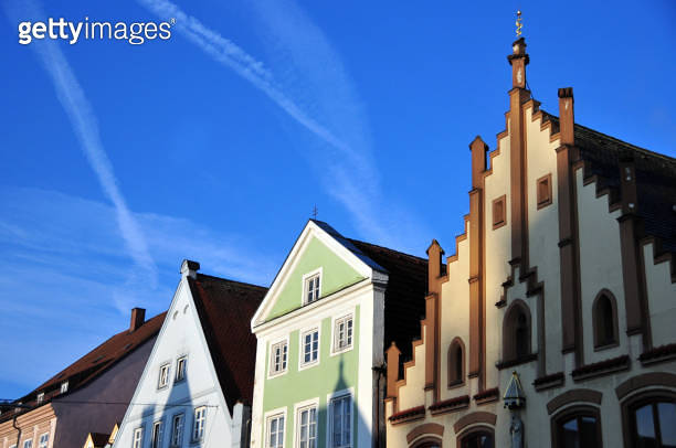 Historic facades in the old town, Ober Hauptstrasse - Freising, Bavaria ...