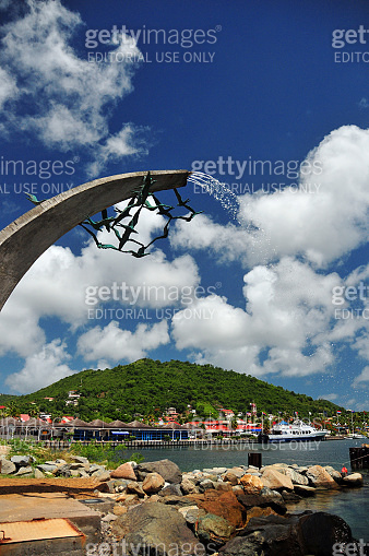Marigot ferry terminal and its seawater fountain, Marigot, French Saint ...
