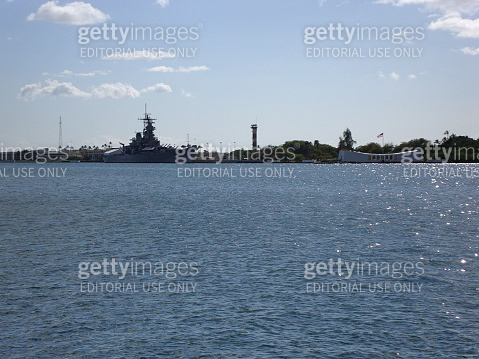eaceful Pearl Harbor with battleships USS Arizona Memorial and USS ...