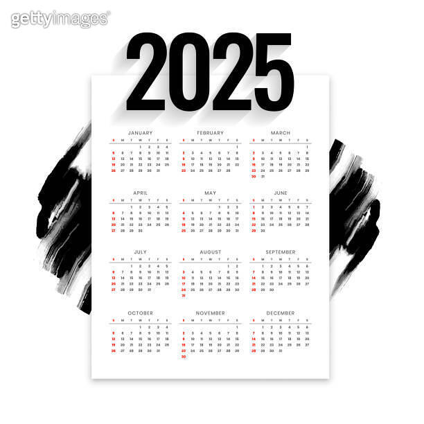 2025 full year calendar layout with brush stroke effect (2178036851 ...