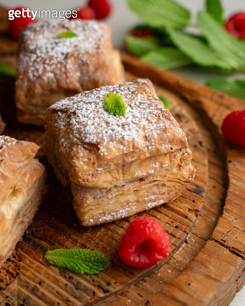 Miguelitos are typical pastries from Spain made from puff pastry ...