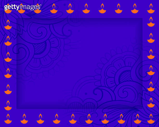 decorative shubh diwali diya border purple background with text space ...