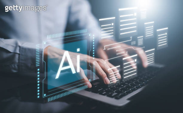 Programmer people working laptops with AI, artificial intelligence ...