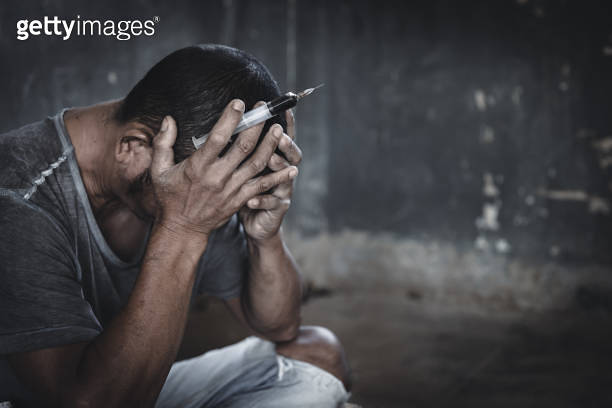 The concept of people addicted to drugs and against the use of illegal ...