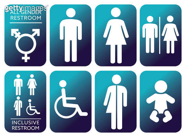 modern inclusive and all gender toilet restroom icons symbol set ...