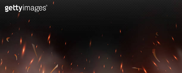 Burning hot sparks effect with embers burning ash and Burning glowing ...
