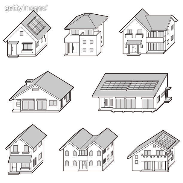 House three-dimensional vector illustration. Line drawing. 이미지 ...