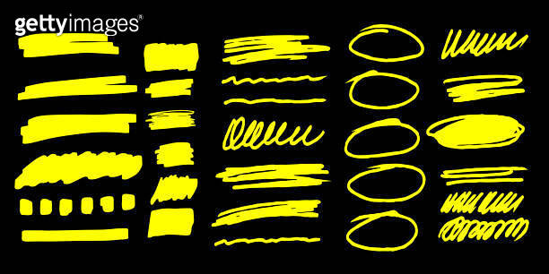 Marker highlighters underline round, punctuation marks, tick marks and ...