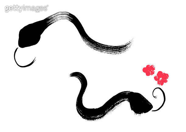 Nengajo Design 2025 Year of the Snake Hand-drawn Japanese illustration ...