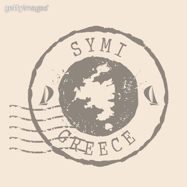 Stamp Postal of Symi island. Map Silhouette rubber Seal. Design Retro ...