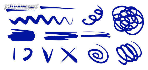 Hand Drawn Blue Marker lines and squiggle set. 이미지 (2022513493) - 게티이미지뱅크