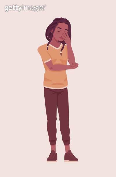 Young long ethnic dreadlocks man, afro guy stand sad pose 이미지 ...