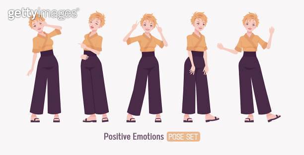 Attractive young woman wearing kimono set, happy joy emotion pose 이미지 ...