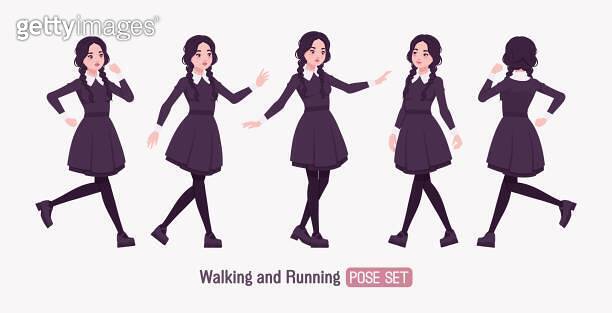All black outfit girl, goth style long sleeved dress running 이미지 ...