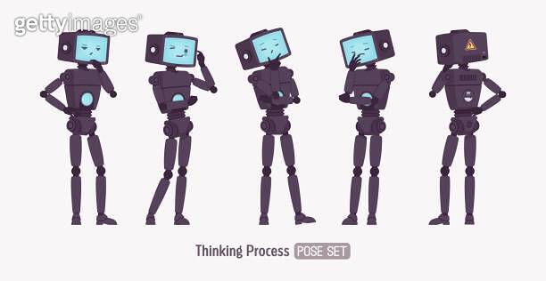 Robot friend smart AI technology chat bot thinking pose set (2166009229 ...