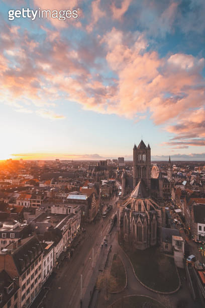Watching the sunset over Ghent from the historic tower in the city ...